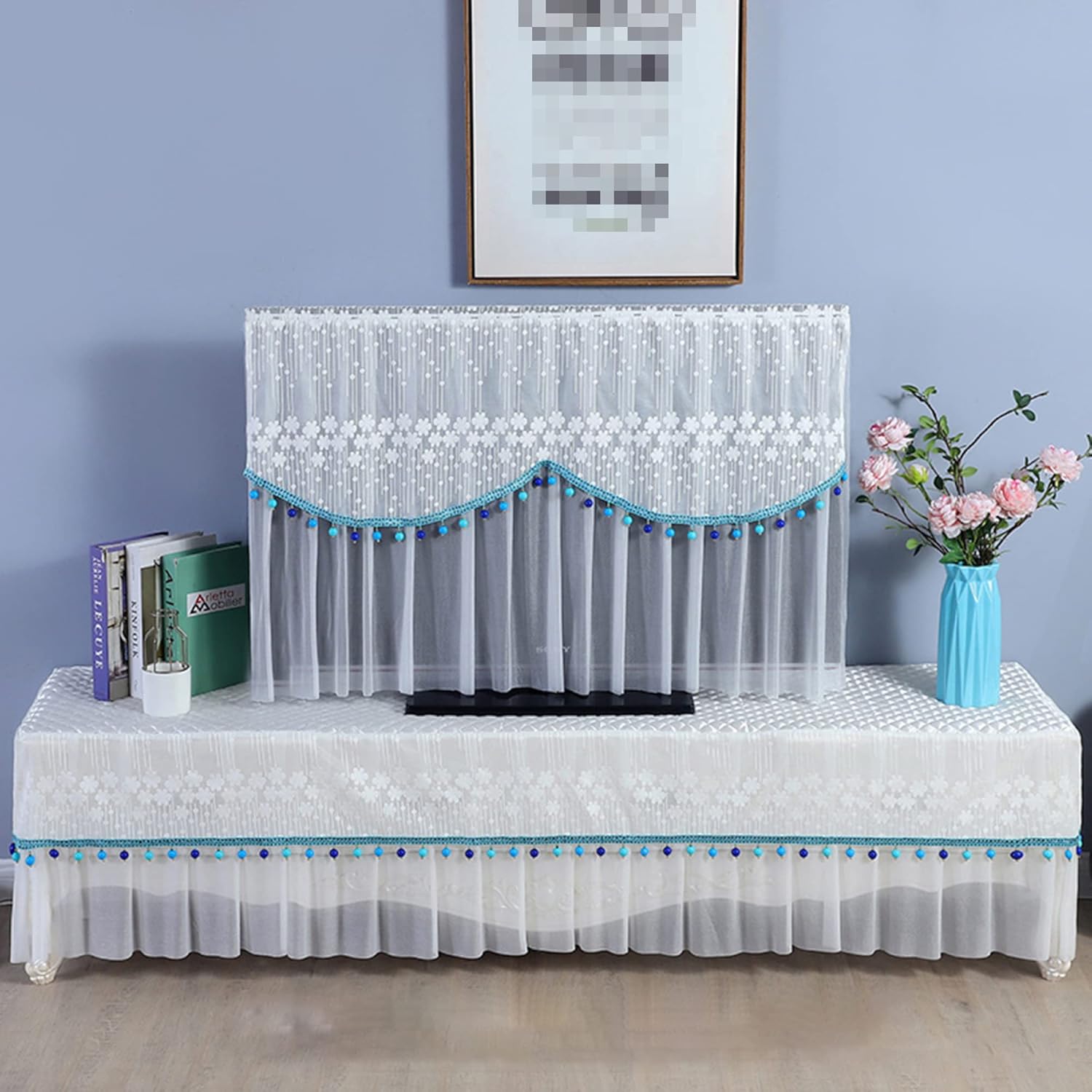 Embroidered lace Television dust cover Soft Fabric – buckit.pk